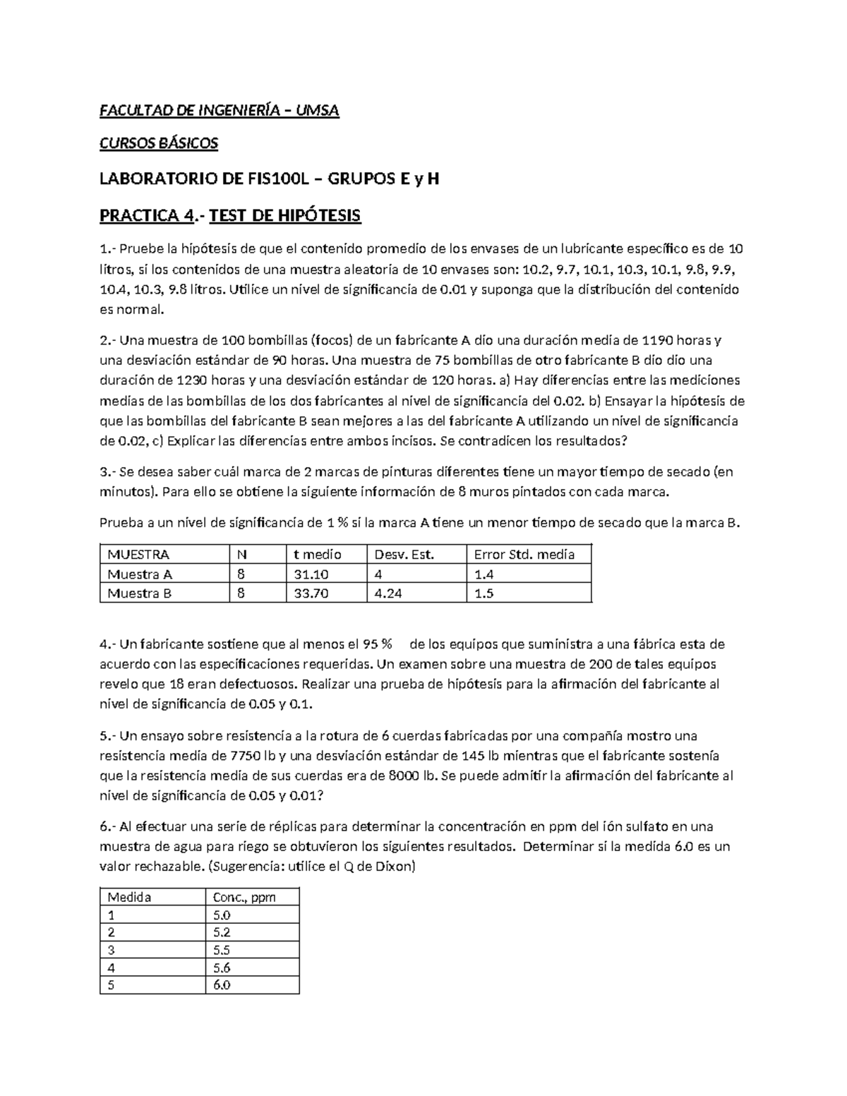 Lab fis informe - FACULTAD DE INGENIERÍA – UMSA CURSOS BÁSICOS LABORATORIO DE FIS100L – GRUPOS E ...