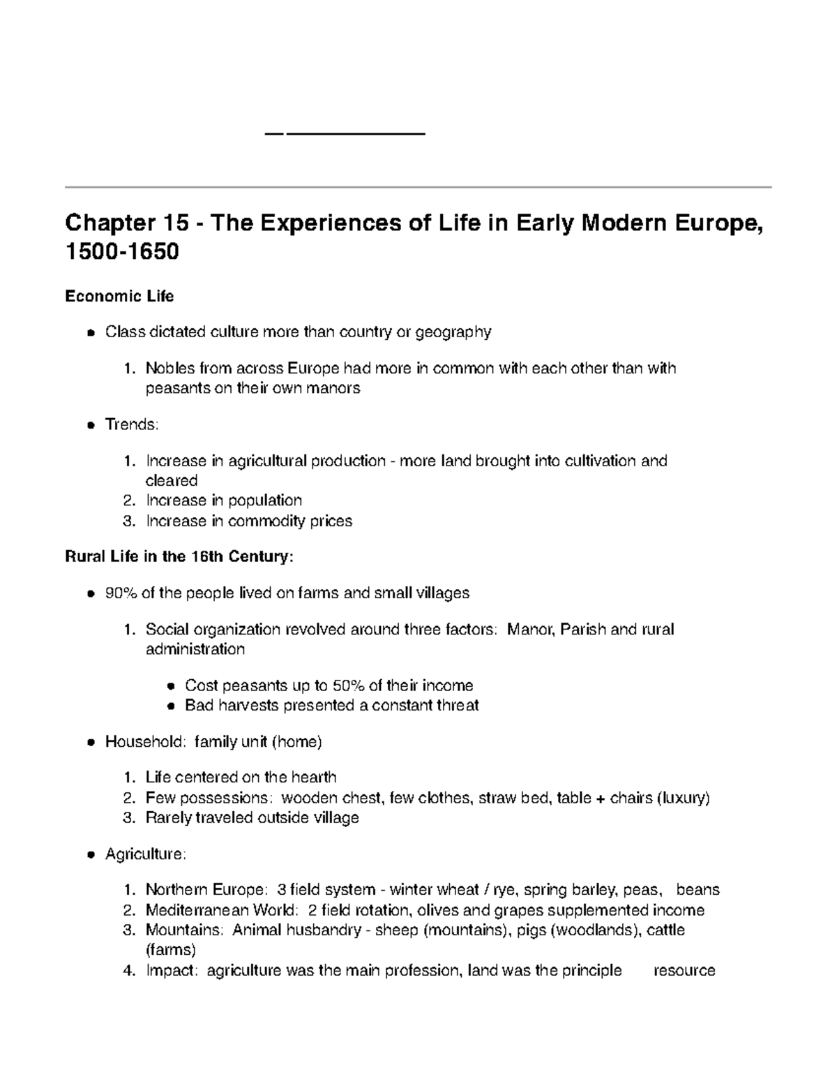 Chapter 15 - The Experiences of Life in Early Modern Europe, 1500-1650 ...