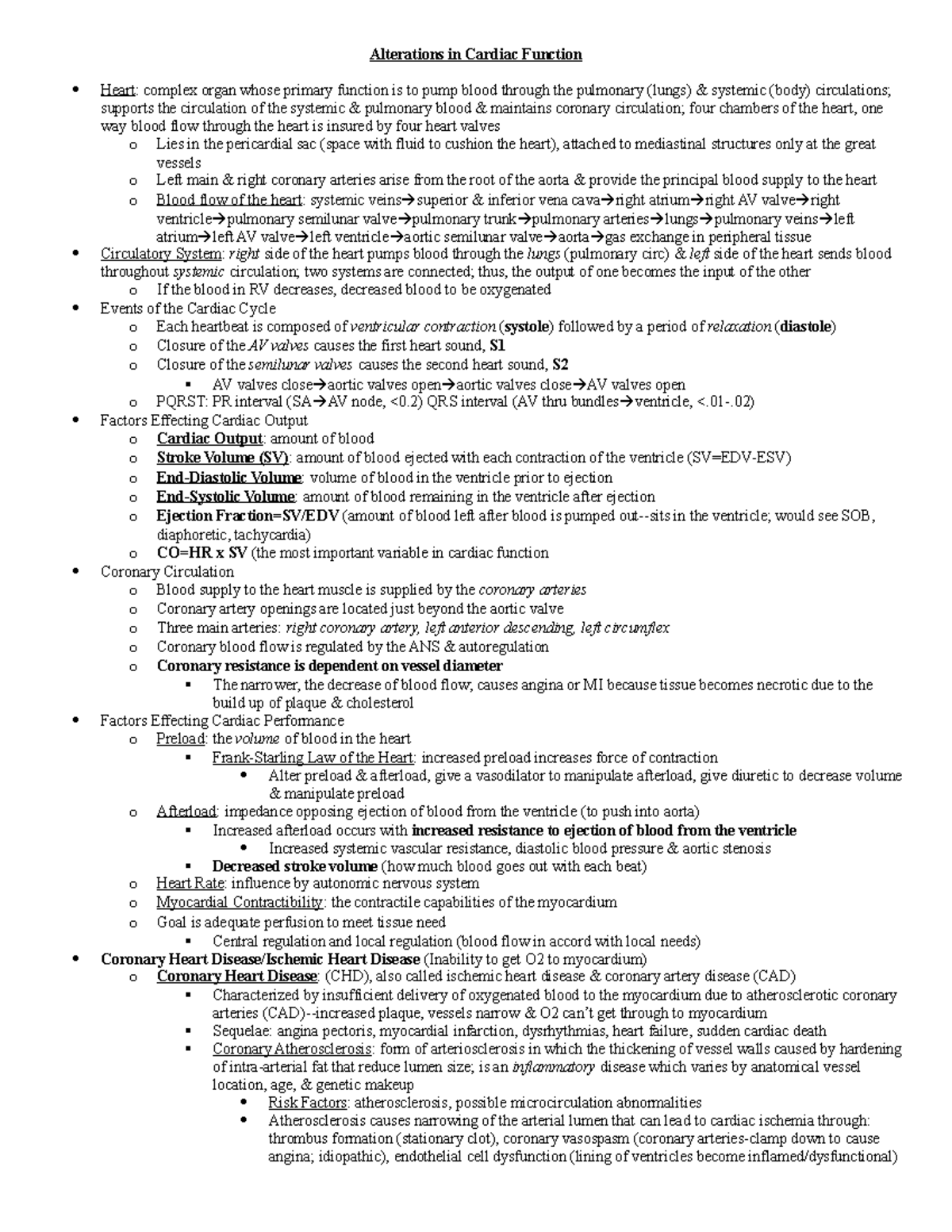 Patho Exam 2 Study Guide - Alterations in Cardiac Function Heart ...