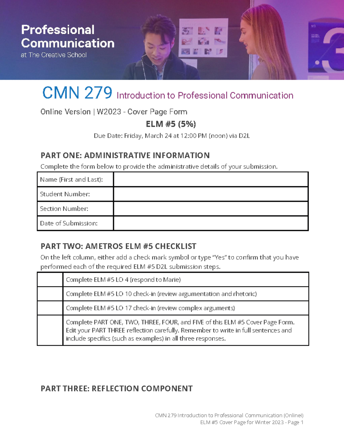 CMN 279 (Online) ELM #5 Cover Page Form - Winter 2023 - CMN 279 ...