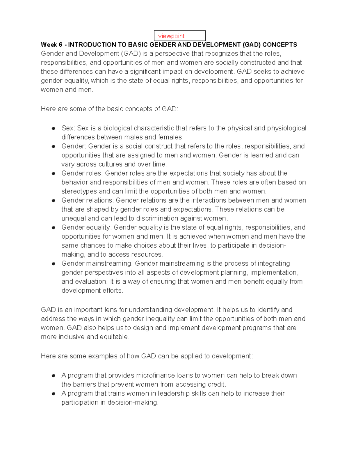 Week 6 Gender - research - Week 6 - INTRODUCTION TO BASIC GENDER AND ...