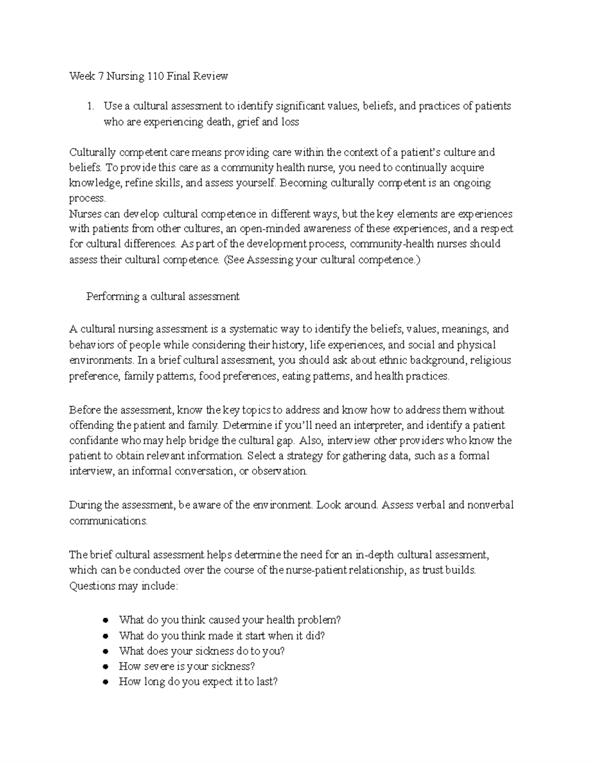Week 7 Nursing 110 Final Review - Week 7 Nursing 110 Final Review 1 ...