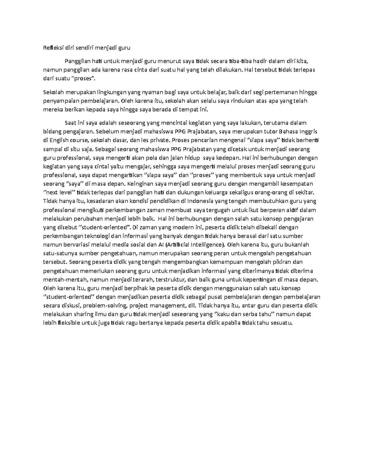 1. Refeksi diri sendiri menjadi Guru - Refleksi diri sendiri menjadi ...