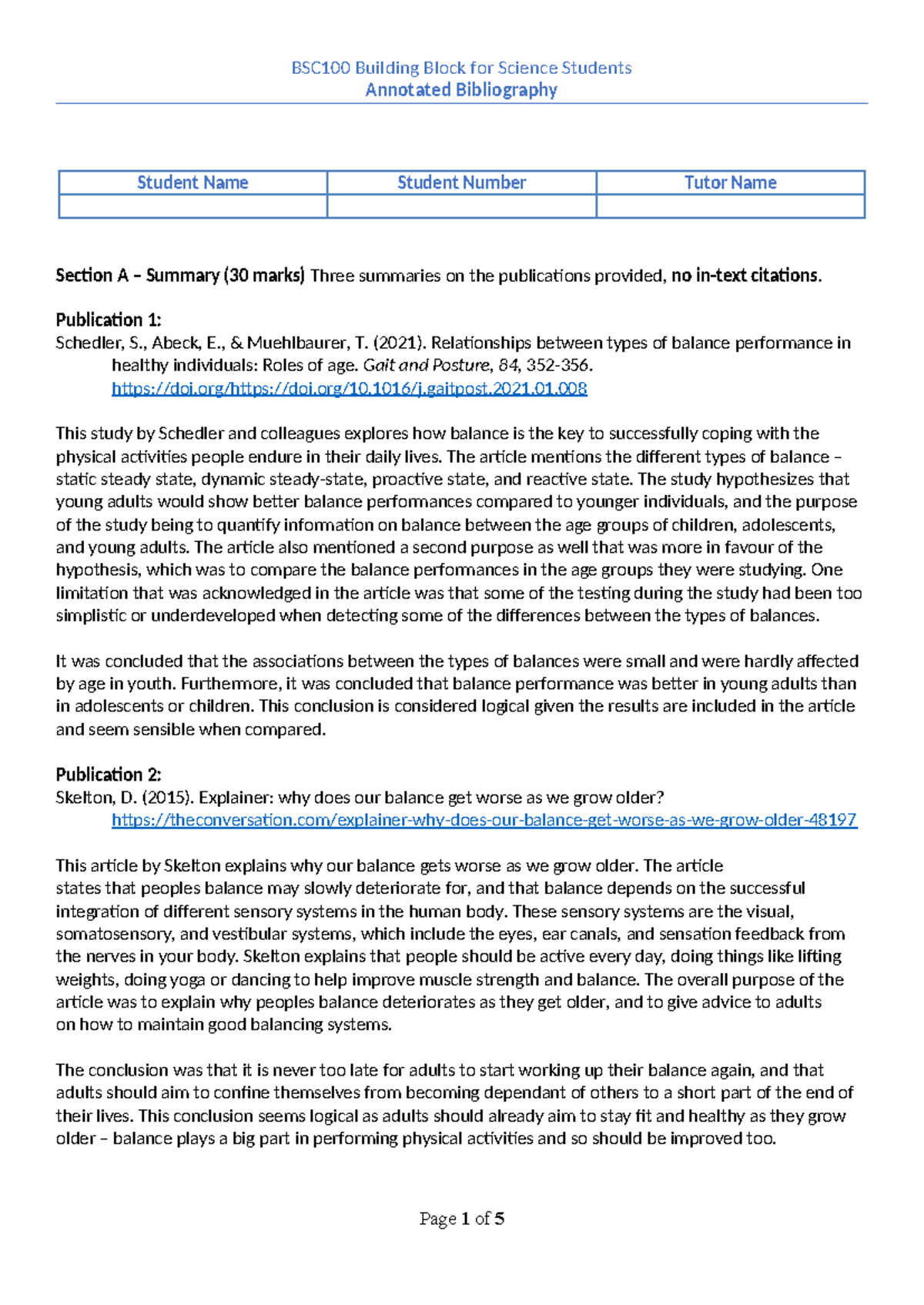 Annotated Bibliography with Instructions - BSC100 Building Block for Science Students Annotated ...