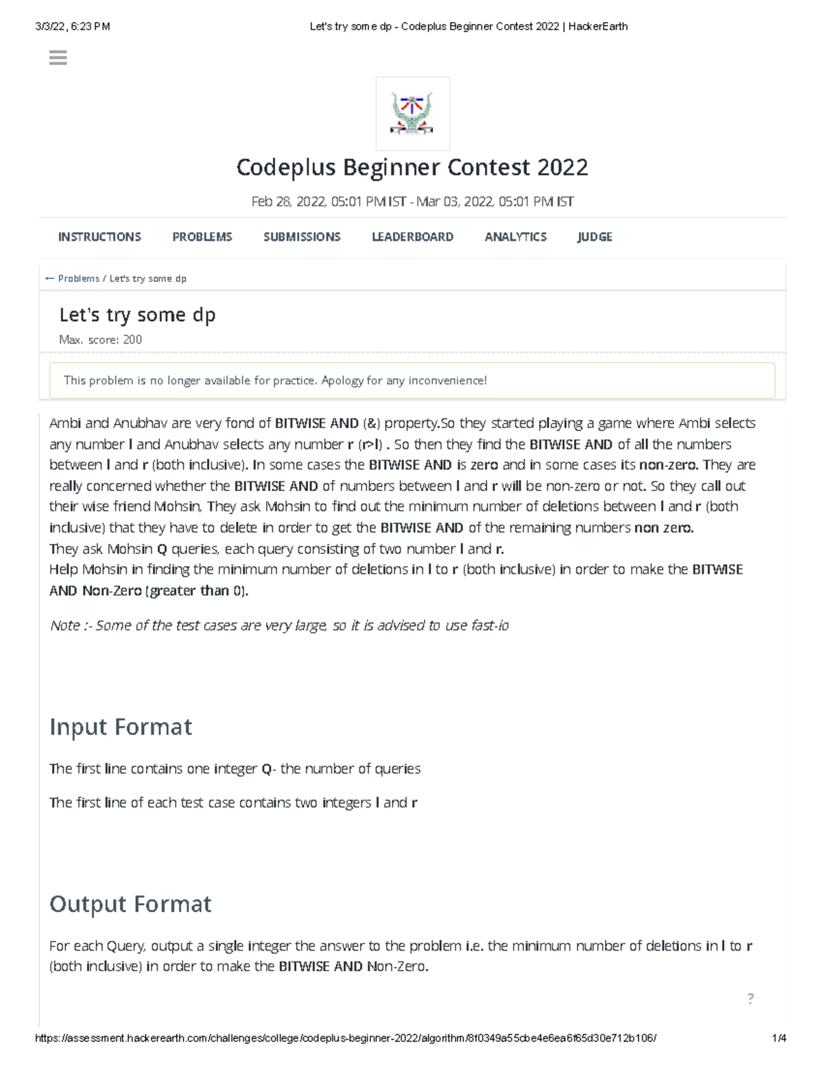 Let's try some dp (P10) - Codeplus Beginner Contest 2022 Hacker Earth ...