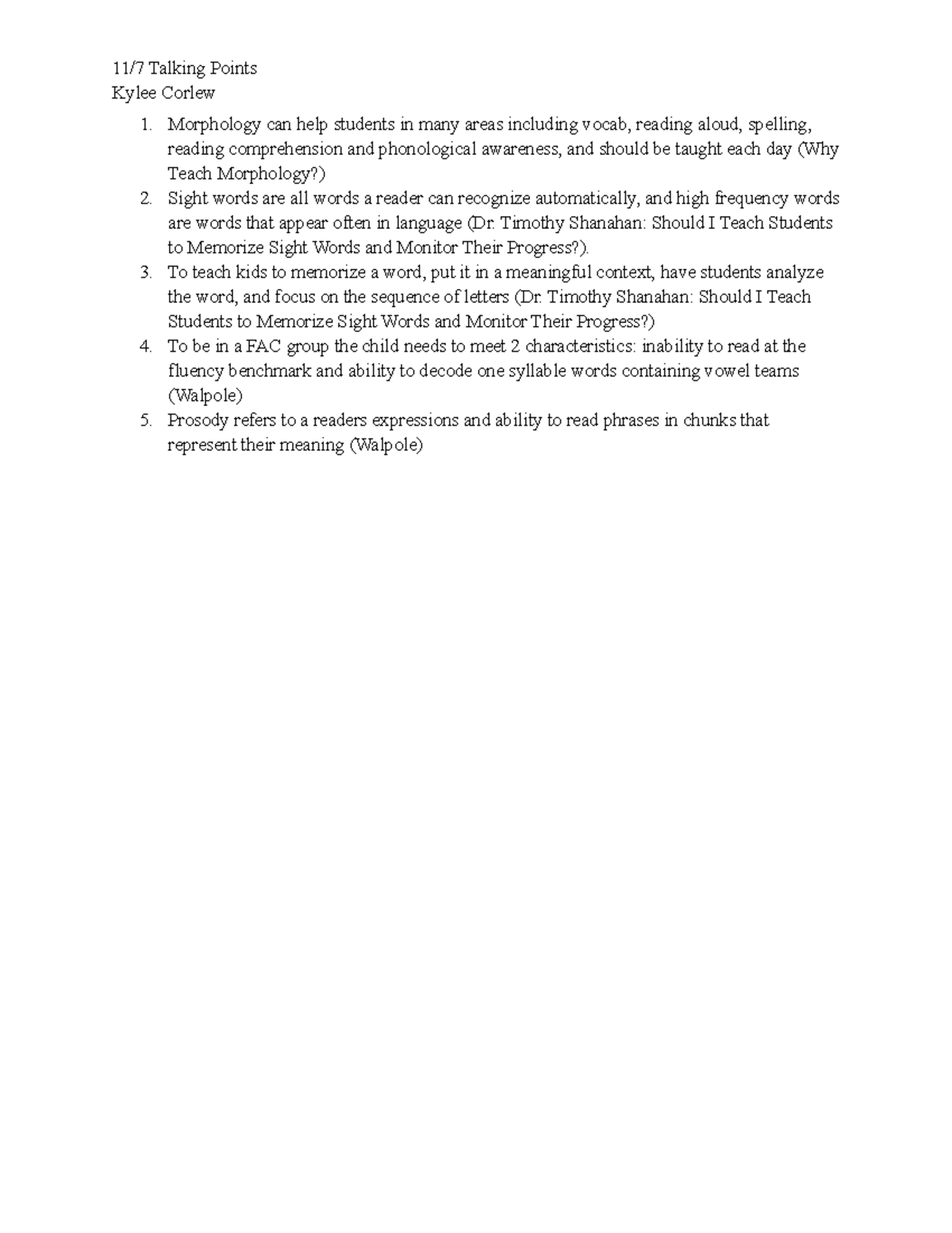 11 7 Talking Points - Joanne West - 11/7 Talking Points Kylee Corlew ...