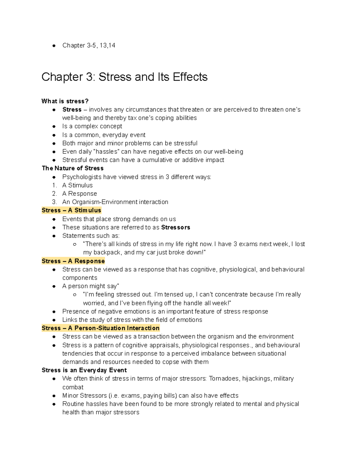 Psych 2035 Final EXAM Notes - Chapter 3-5, 13, Chapter 3: Stress and ...