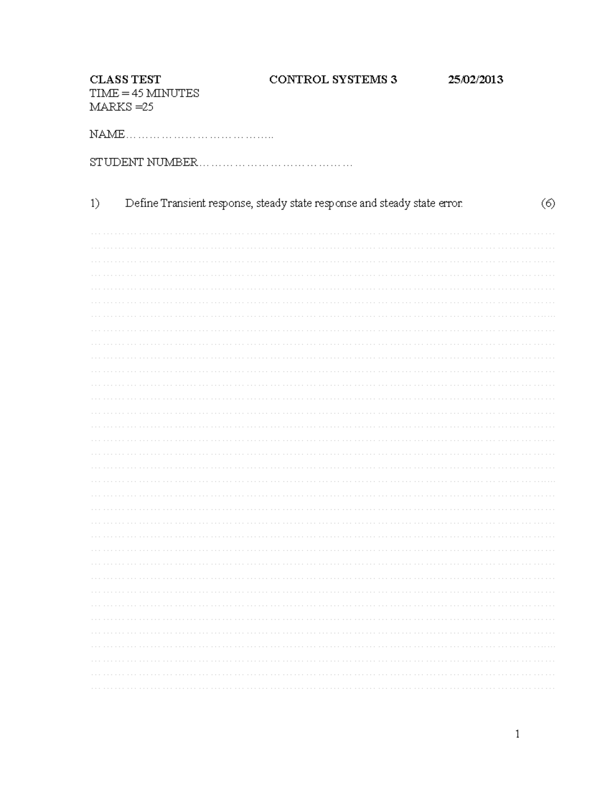 Classtest 2013 - class test 2013 - CLASS TEST CONTROL SYSTEMS 3 25/02 ...