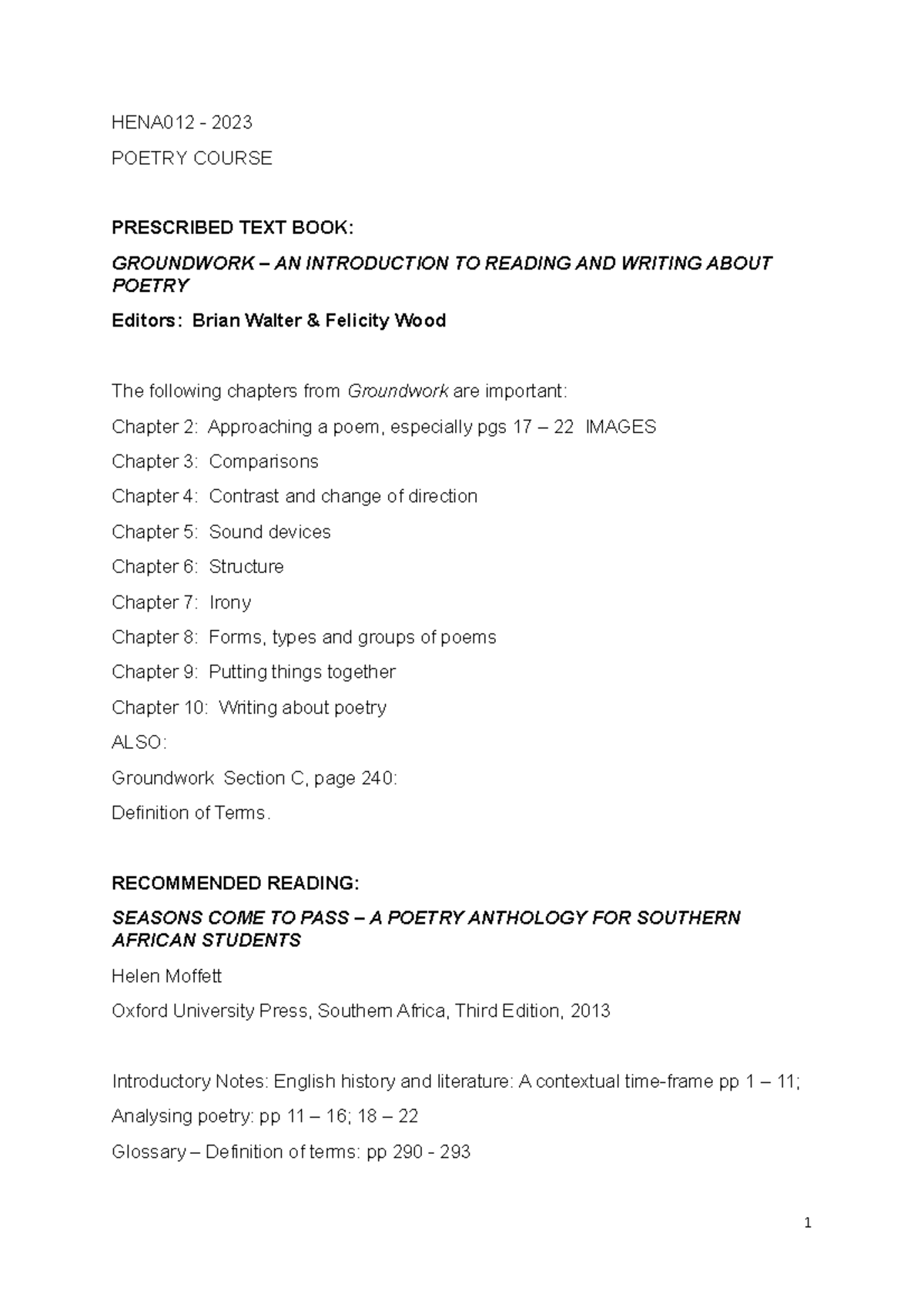 HENA012.23 Poetry Course PACK (Poems by Nazim Hikmet, Michael Augustin ...