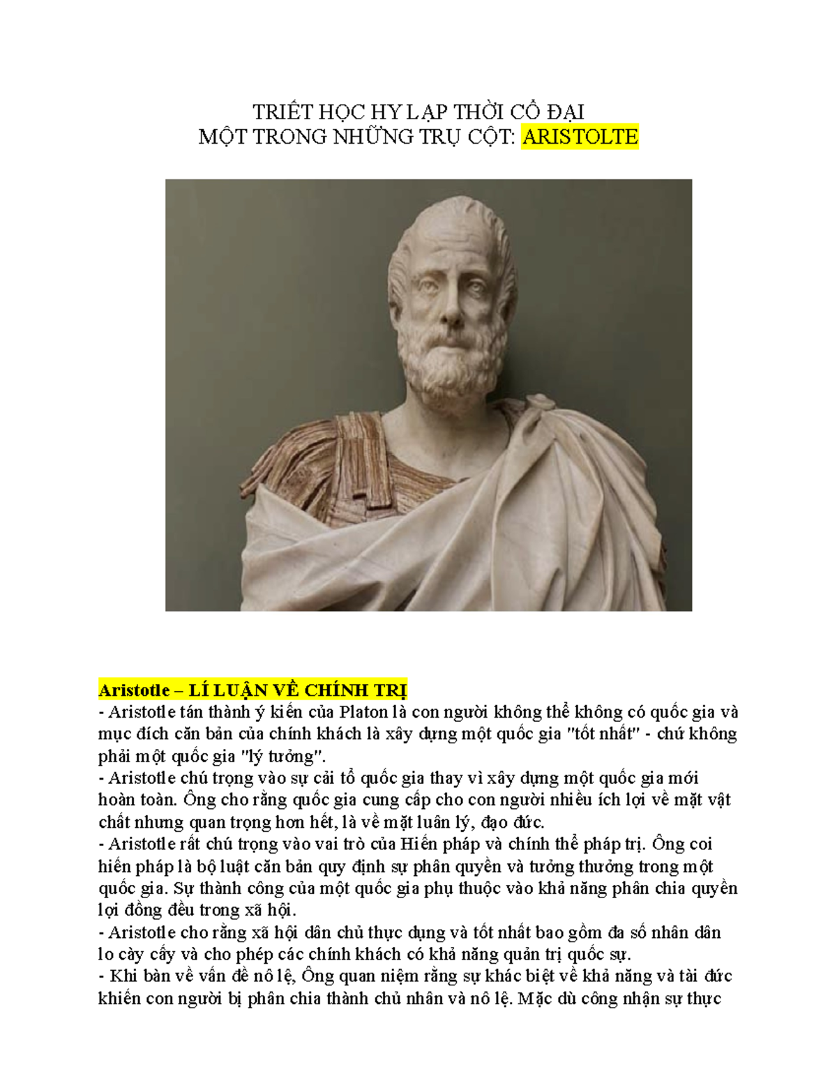 TRIẾT HỌC HY LẠP THỜI CỔ ĐẠI - Aristotle - TRIẾT HỌC HY LẠP THỜI CỔ ĐẠI ...