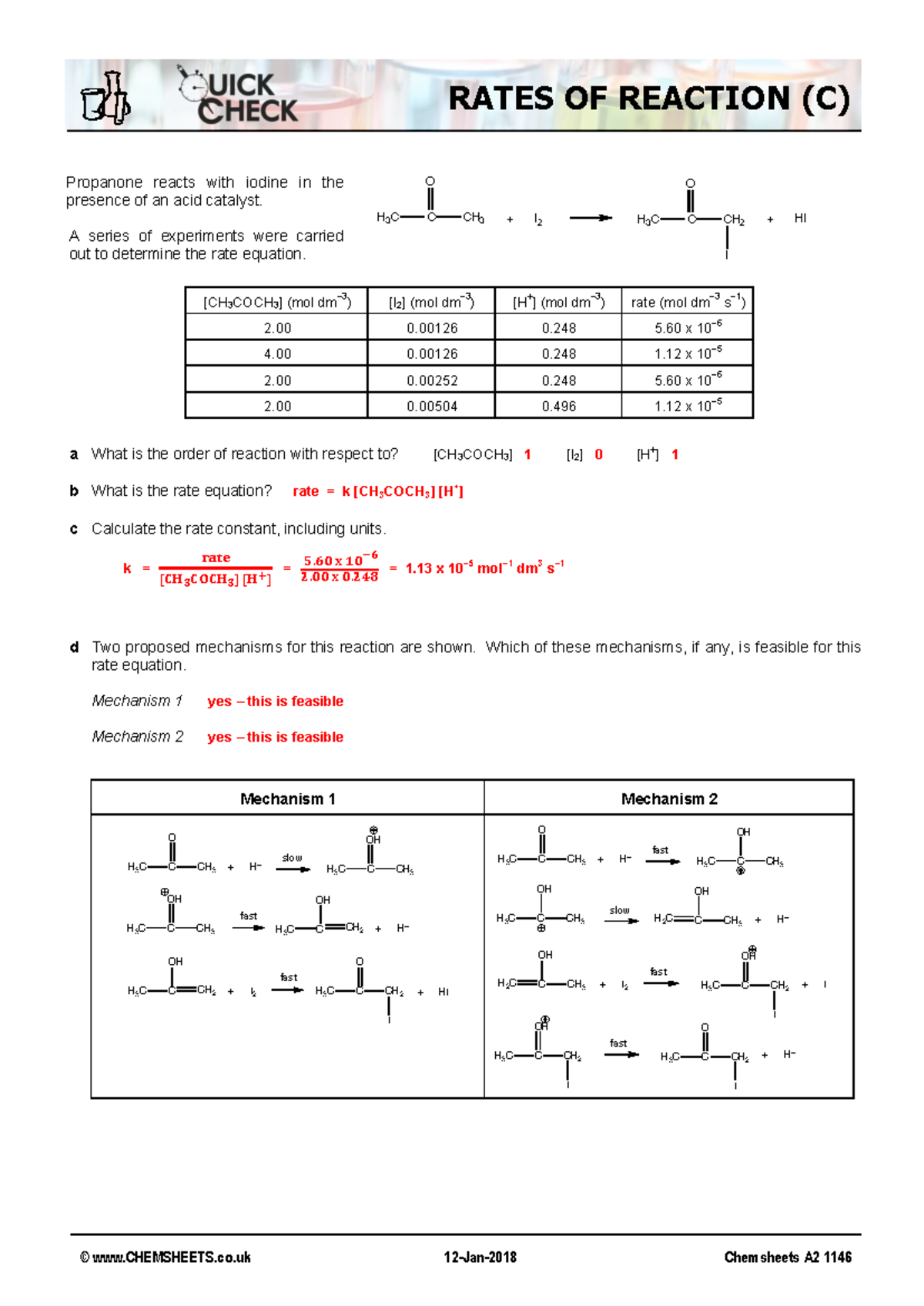 Chemsheets A2 1146 QC Rates of reaction C ANS - © CHEMSHEETS.co 12 ...