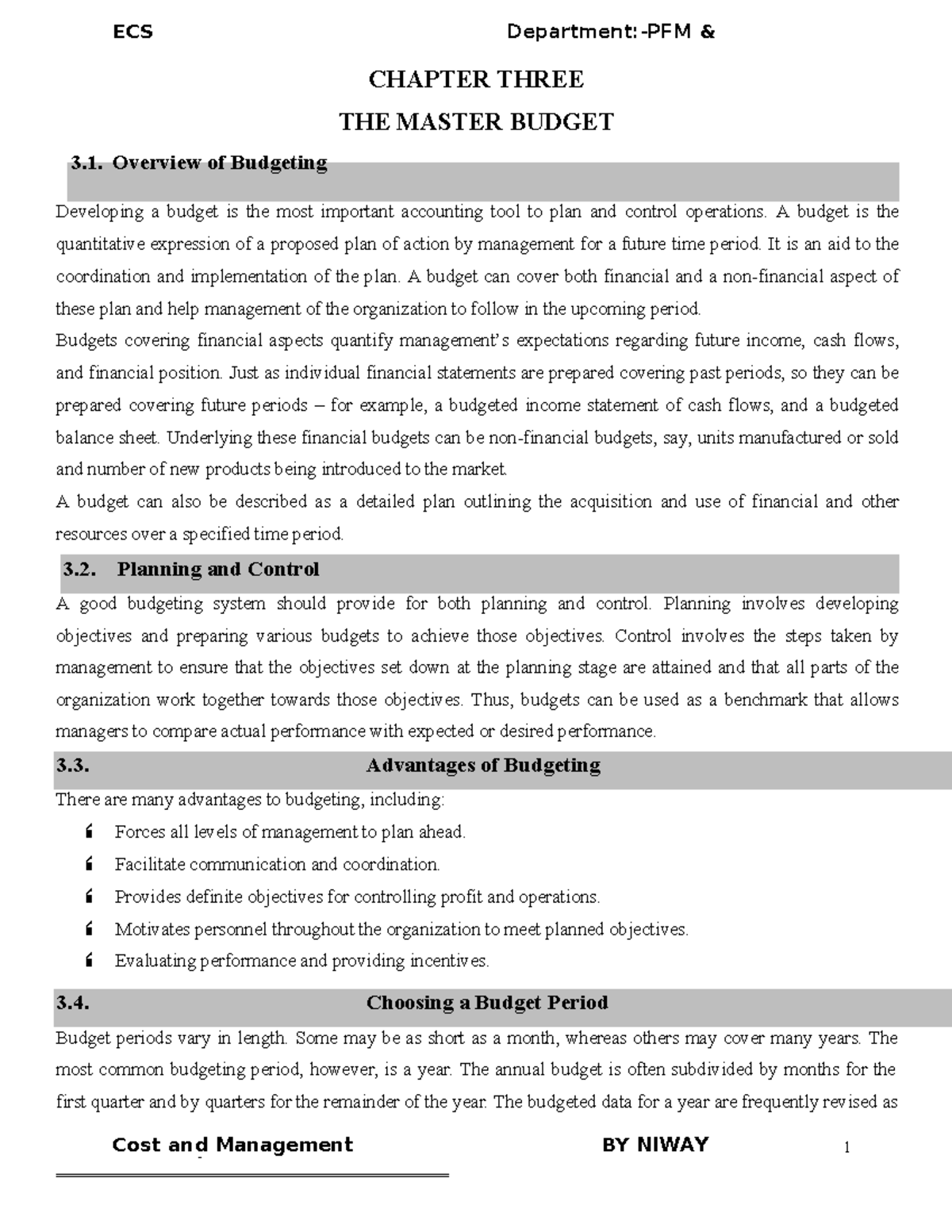 Cost II-Ch - 3 Master Budget - Investment and Portfolio - Civil Service ...