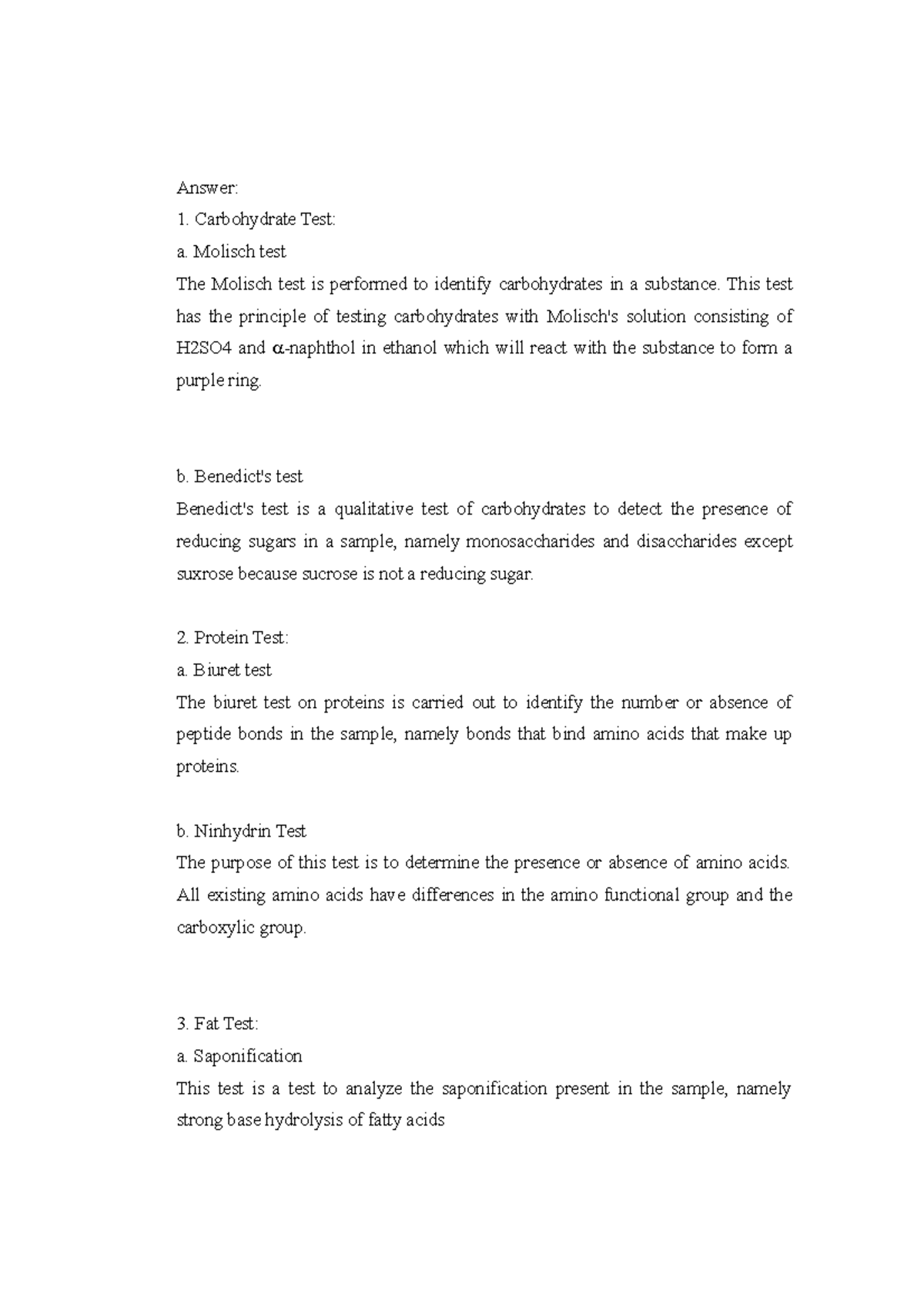 Reaction to reach 95 - Answer: Carbohydrate Test: a. Molisch test The ...