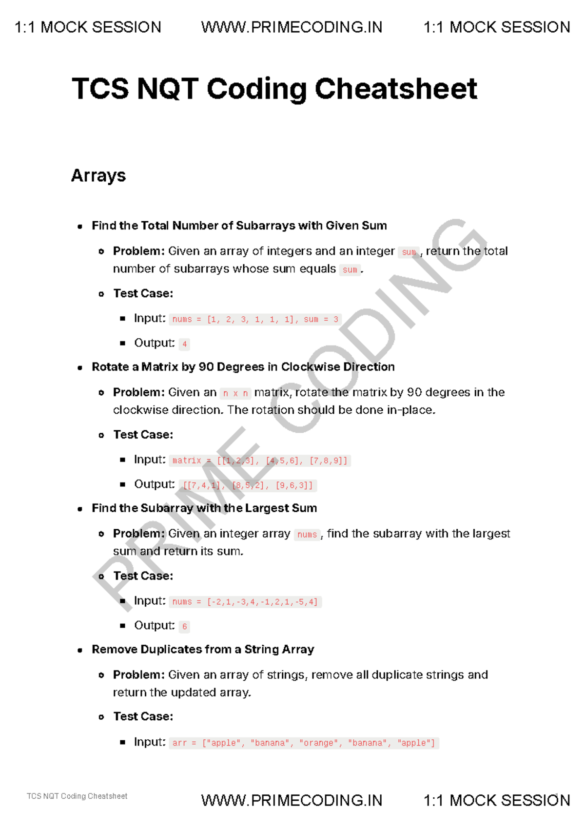 TCS NQT Co ding Cheatsheet - TCS NQT Coding Cheatsheet 1 TCS NQT Coding ...