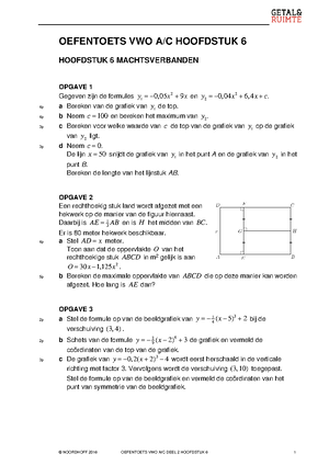Oefentoets h1 - Oefentoets vwo A/C deel 1 Hoofdstuk 1 Formules en grafieken OPGAVE 1 Vul steeds ...