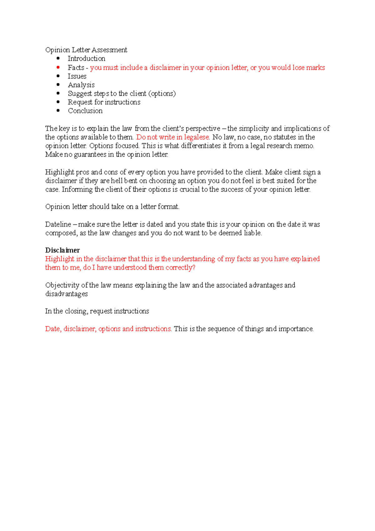 Opinion Letter Assessment guide - Opinion Letter Assessment ...