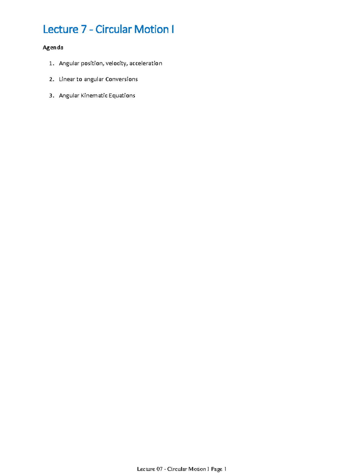 Circular Motion I solutions - Agenda 1. Angular position, velocity ...