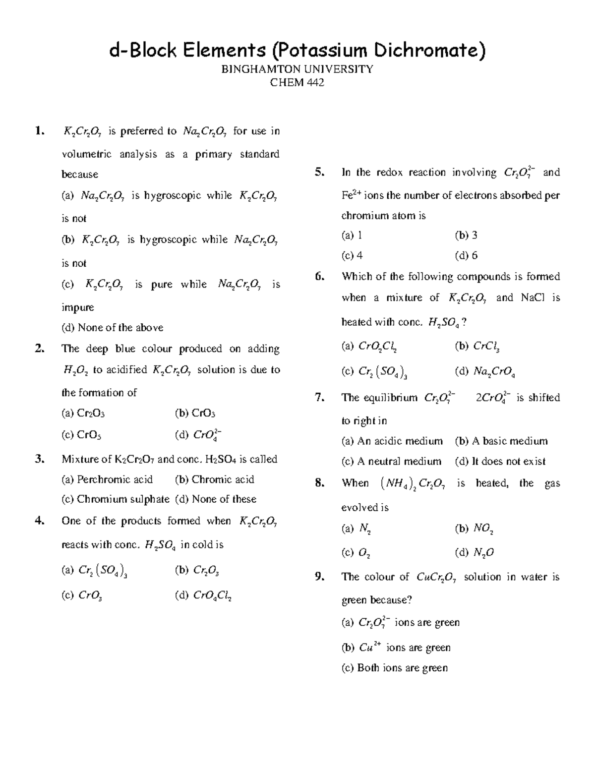 D-block elements (Potassium dichromate) - d-Block Elements (Potassium ...