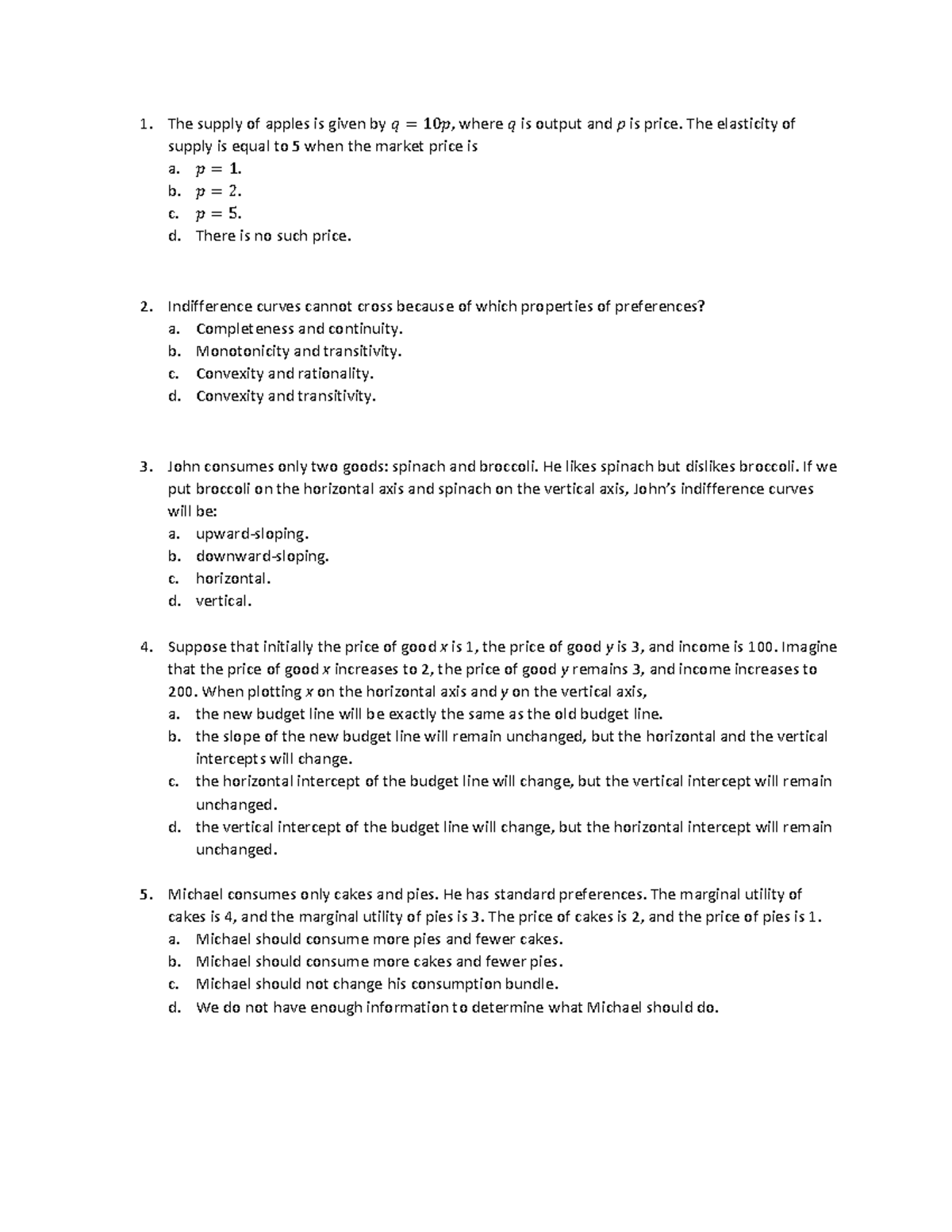 Econ 201: Intermediate microeconomics midterm test 2020 - The supply of ...
