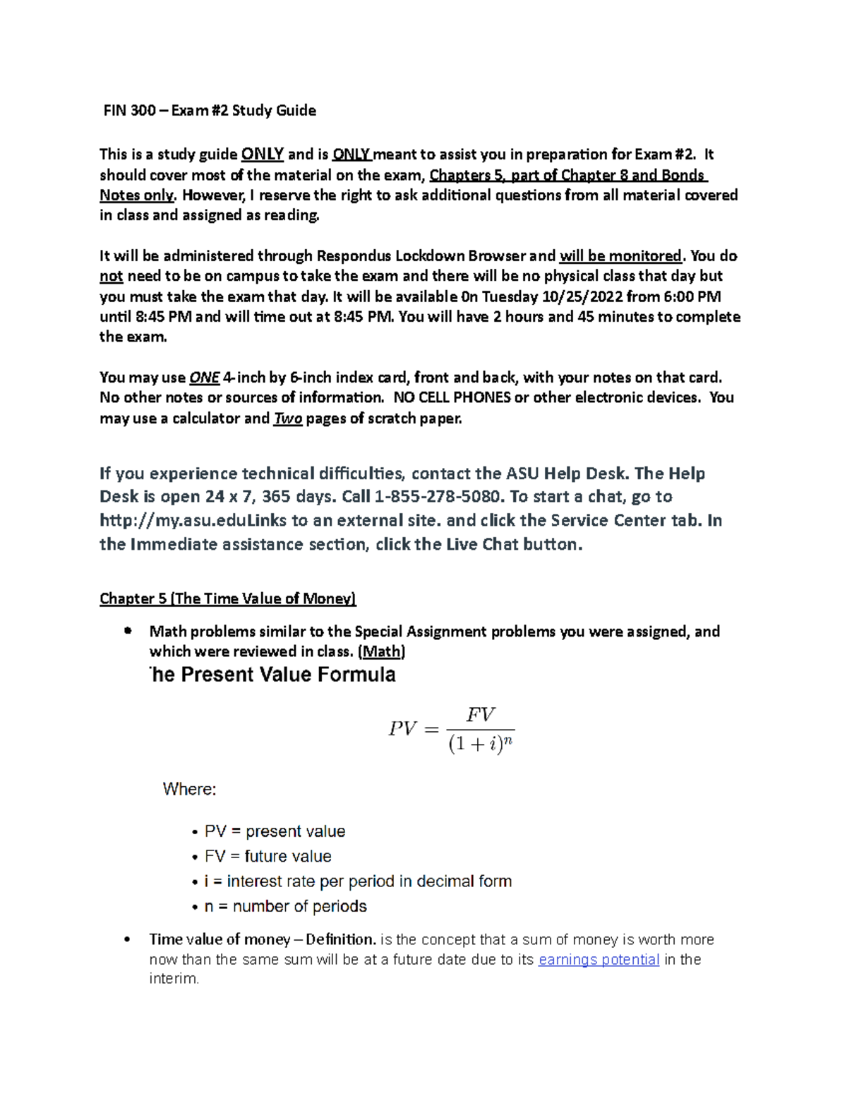 300 Study Guide Exam #2 - FIN 300 – Exam #2 Study Guide This is a study ...