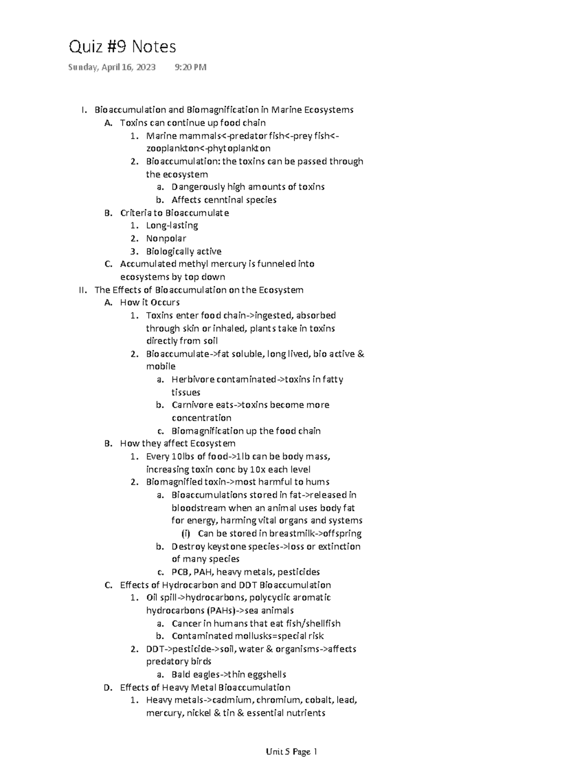 Quiz #9 Video Notes - Bioaccumulation and Biomagnification in Marine ...