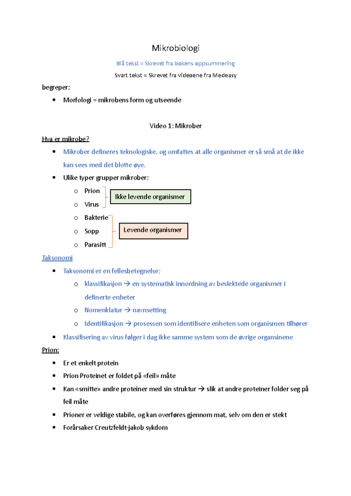 Mikrobiologi - Notater fra både pensumbok og Meadeasy + Svar på noen studie spørsmål ...