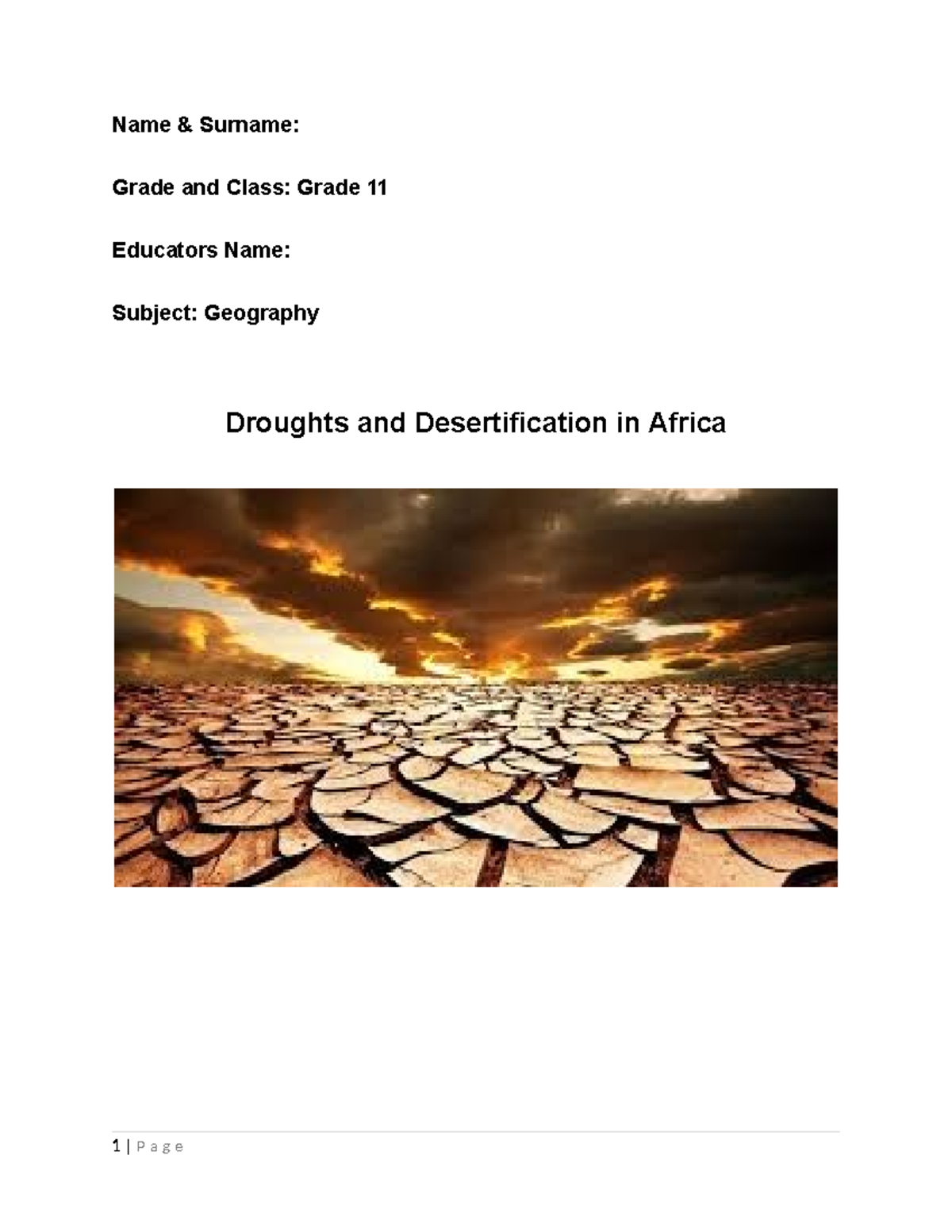 Geography Grade 11 Assignment - Name & Surname: Grade and Class: Grade ...
