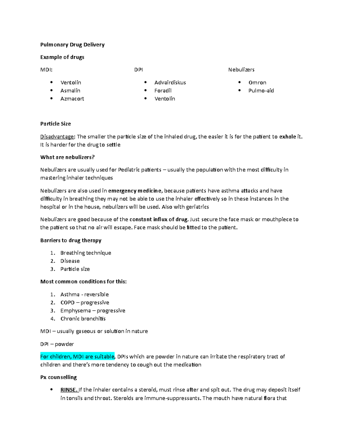 Pulmonary Drug Delivery - Pulmonary Drug Delivery Example of drugs MDI ...