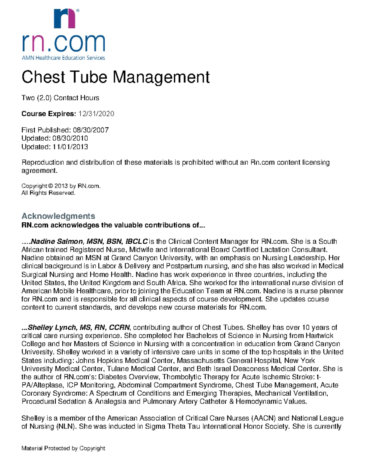 Chest Tube Management handout - Chest Tube Management Two (2) Contact ...