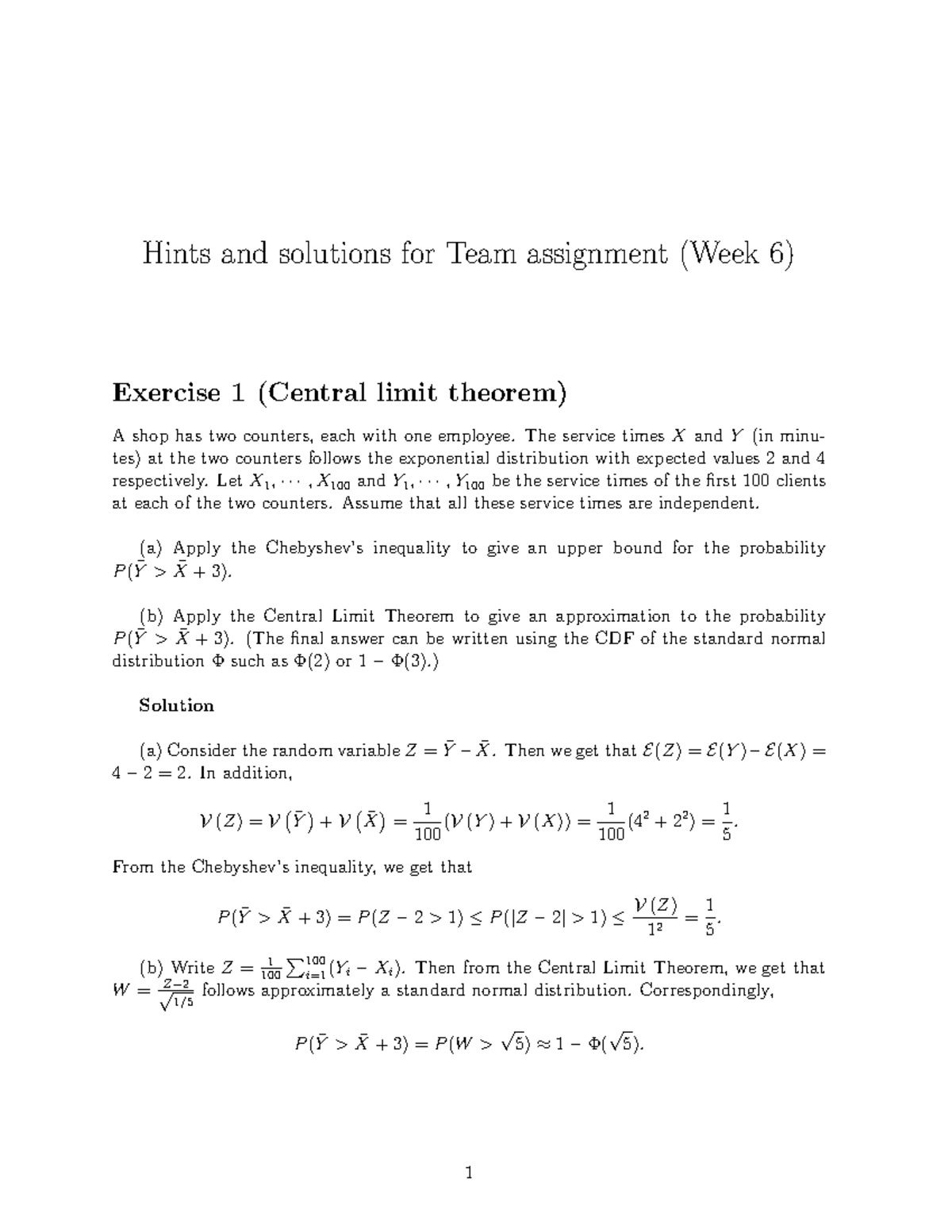 Solutions Team Assignment Week 6 - Hints and solutions for Team assignment (Week 6) Exercise 1 ...