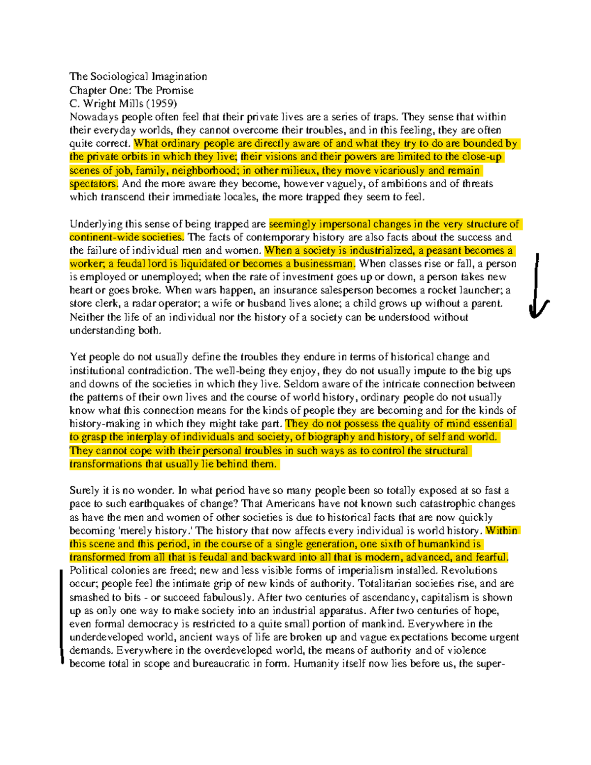 The Sociological Imagination, Chapter 1: The Promise, C. Wright Mills ...