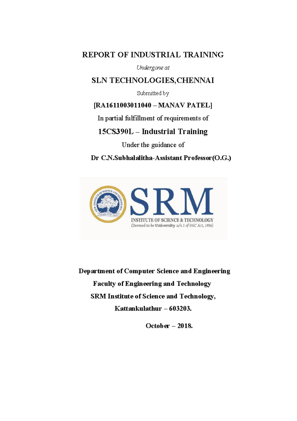 Pdfcoffee - REPORT OF INDUSTRIAL TRAINING Undergone at SLN TECHNOLOGIES ...