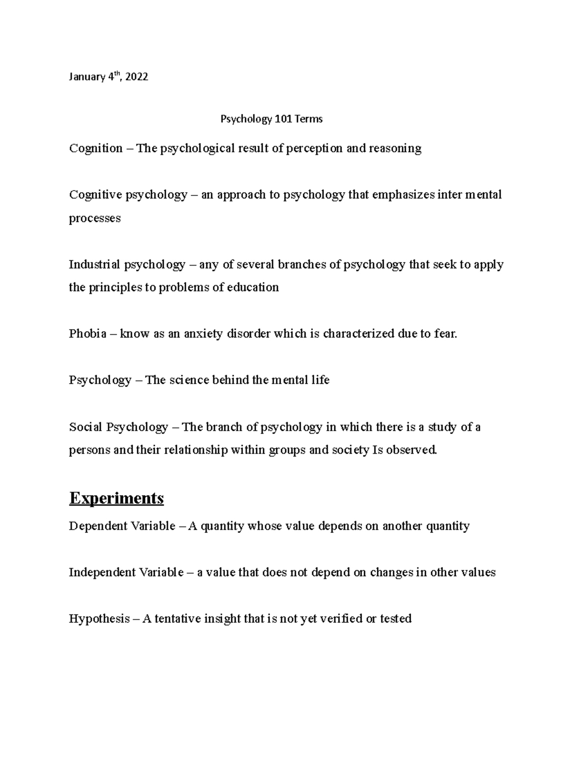 Useful Psychology Terms - January 4th, 2022 Psychology 101 Terms ...