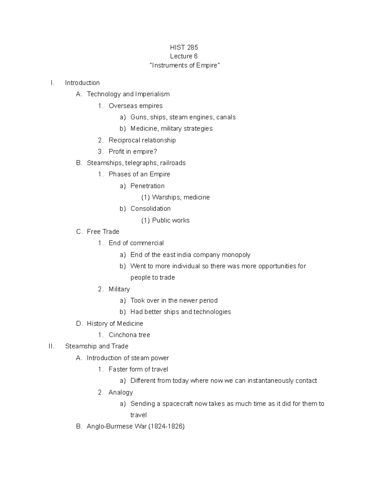 3.2 Instruments of Empire - HIST 285 Lecture 6 “Instruments of Empire ...