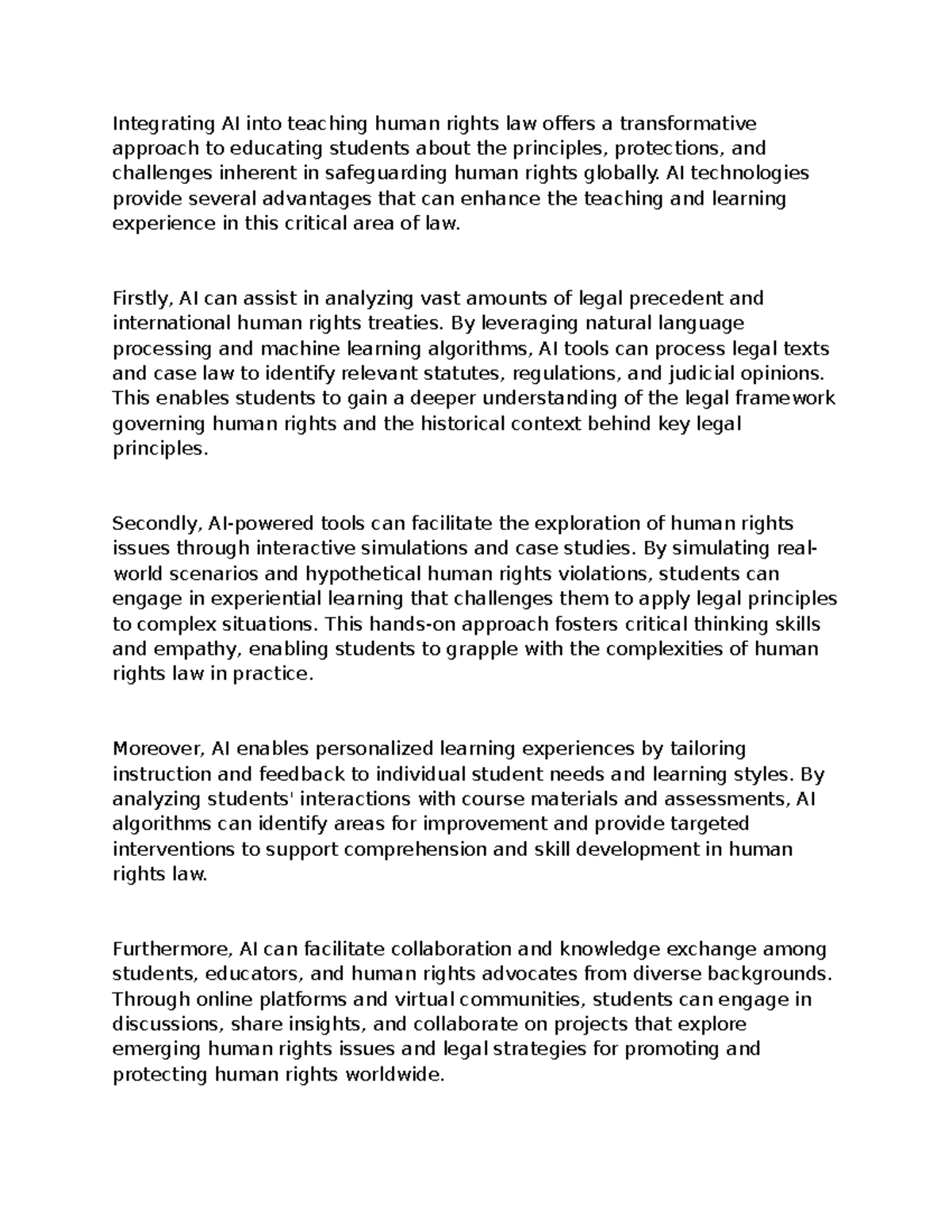 Integrating AI into teaching human rights law offers a transformative ...