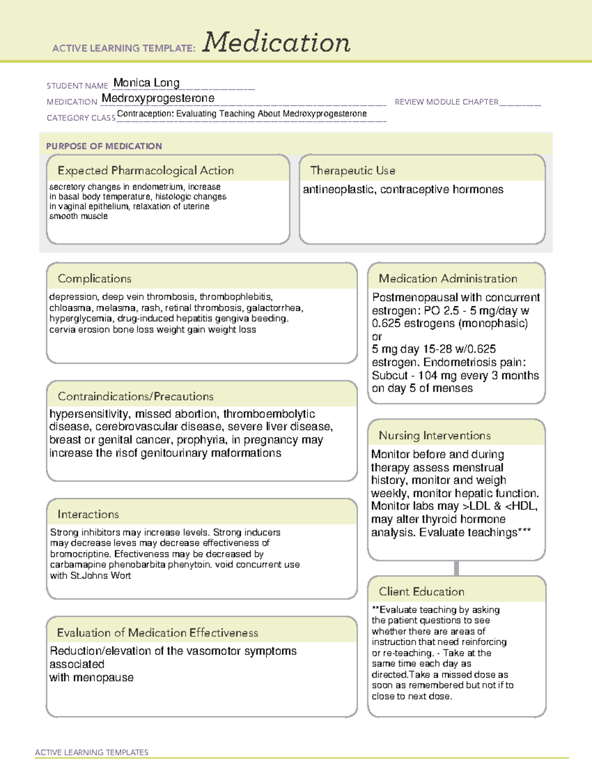 Medication Medroxypro - ACTIVE LEARNING TEMPLATES Medication STUDENT ...
