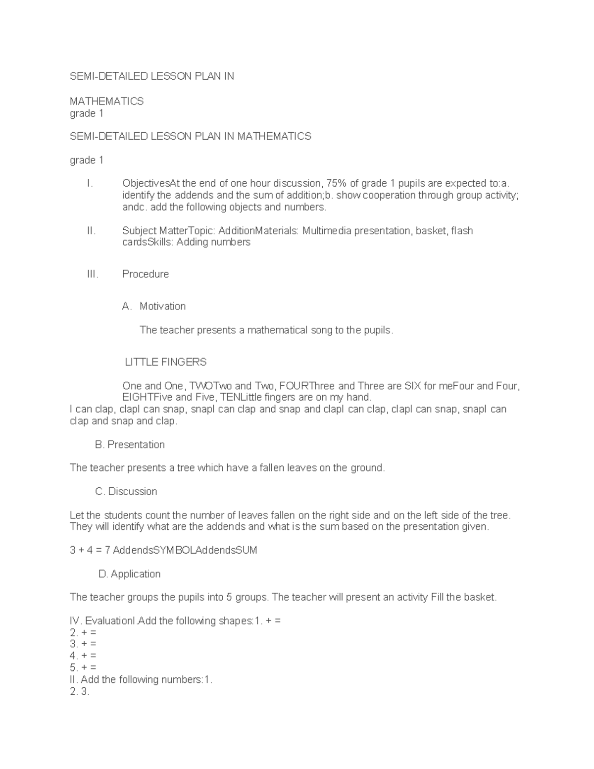 MATH LP - This ìs just a sample, kindly make your own. - SEMI-DETAILED ...