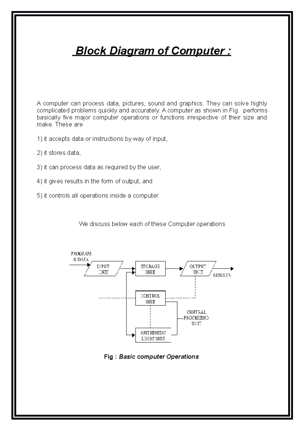 Block Diagram of Computer - They can solve highly complicated problems ...