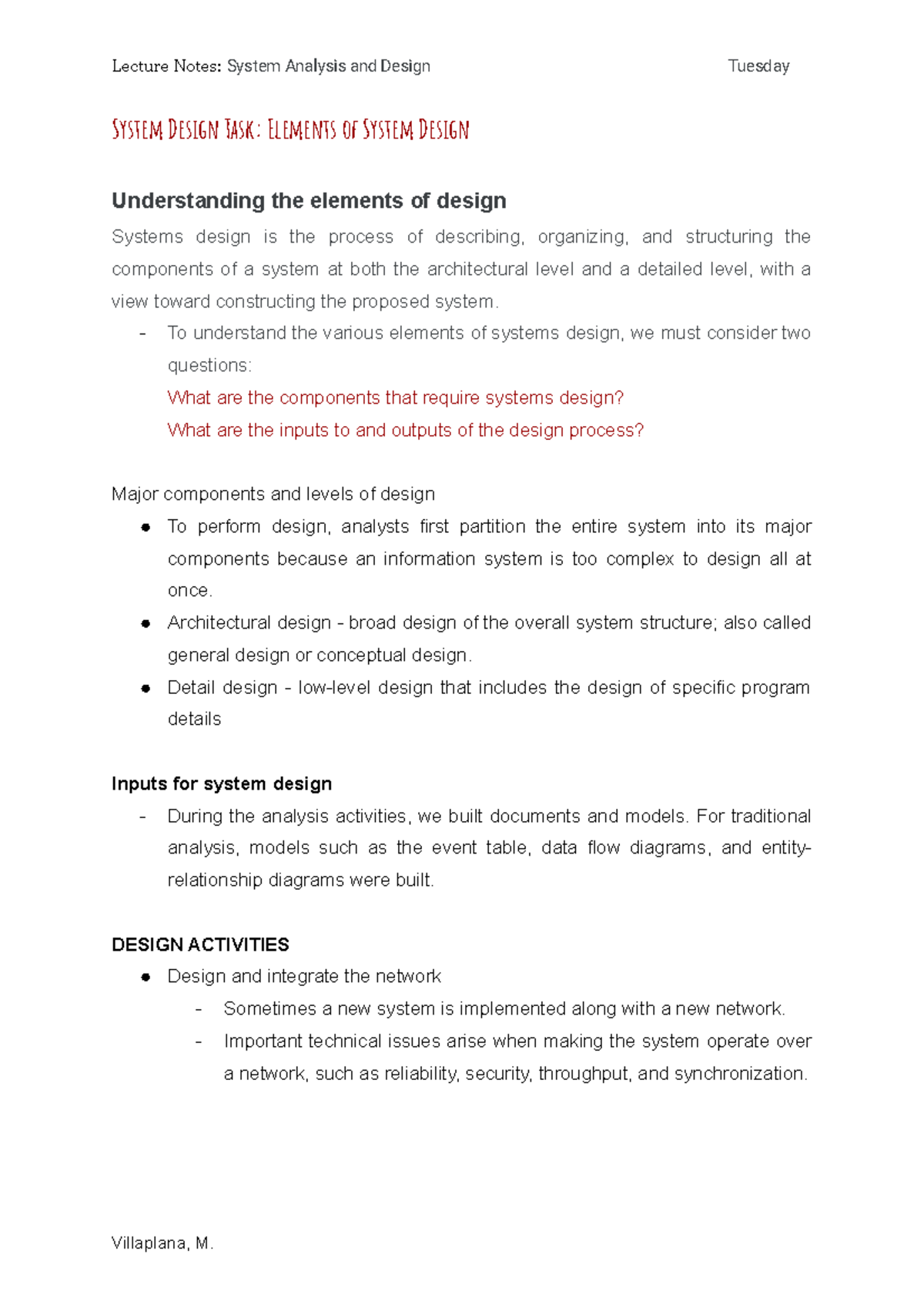 System Design Task Elements of System Design - Week11(Lecture Notes ...