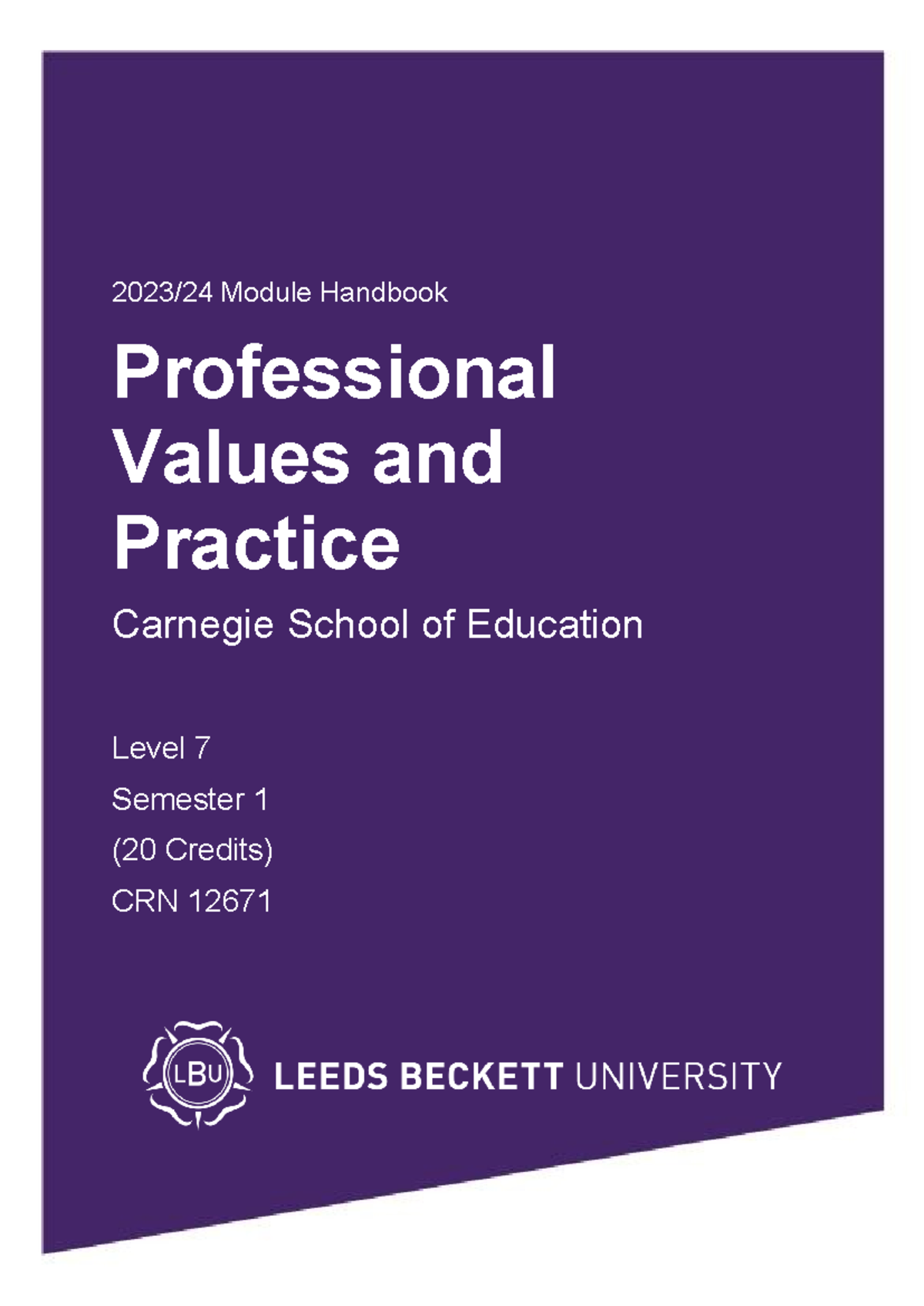 12671 Professional Values and Practice Module Handbook 23-24 - 2023/24 Module Handbook ...