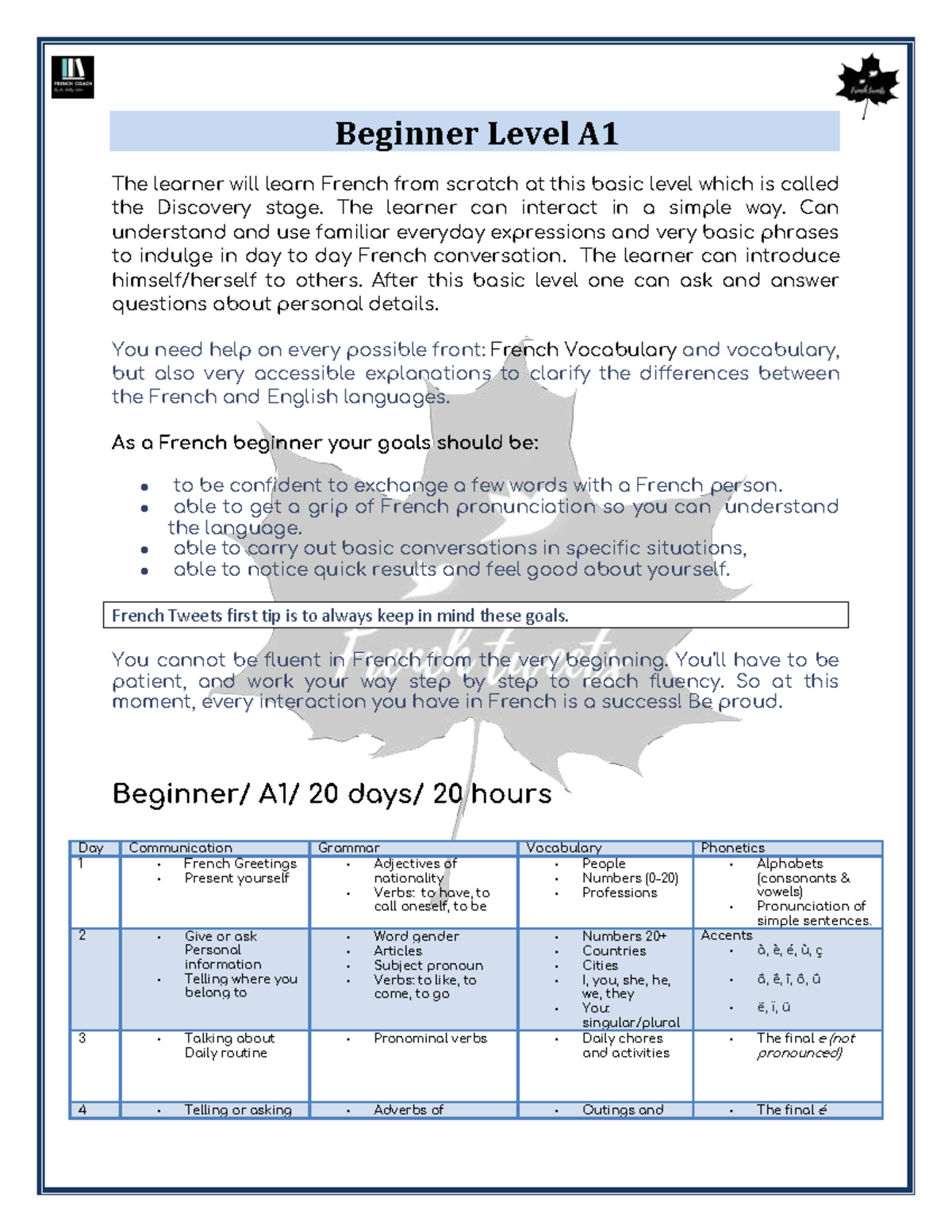 French Tweets A1 (2) - Beginner Level A The learner will learn French ...