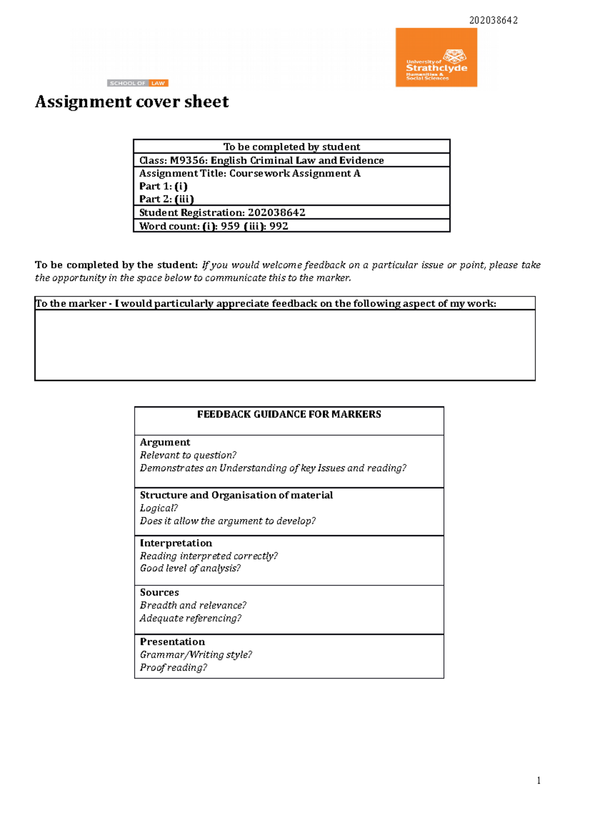 English Criminal Essay 1 - Assignment cover sheet Class: M9356: English ...