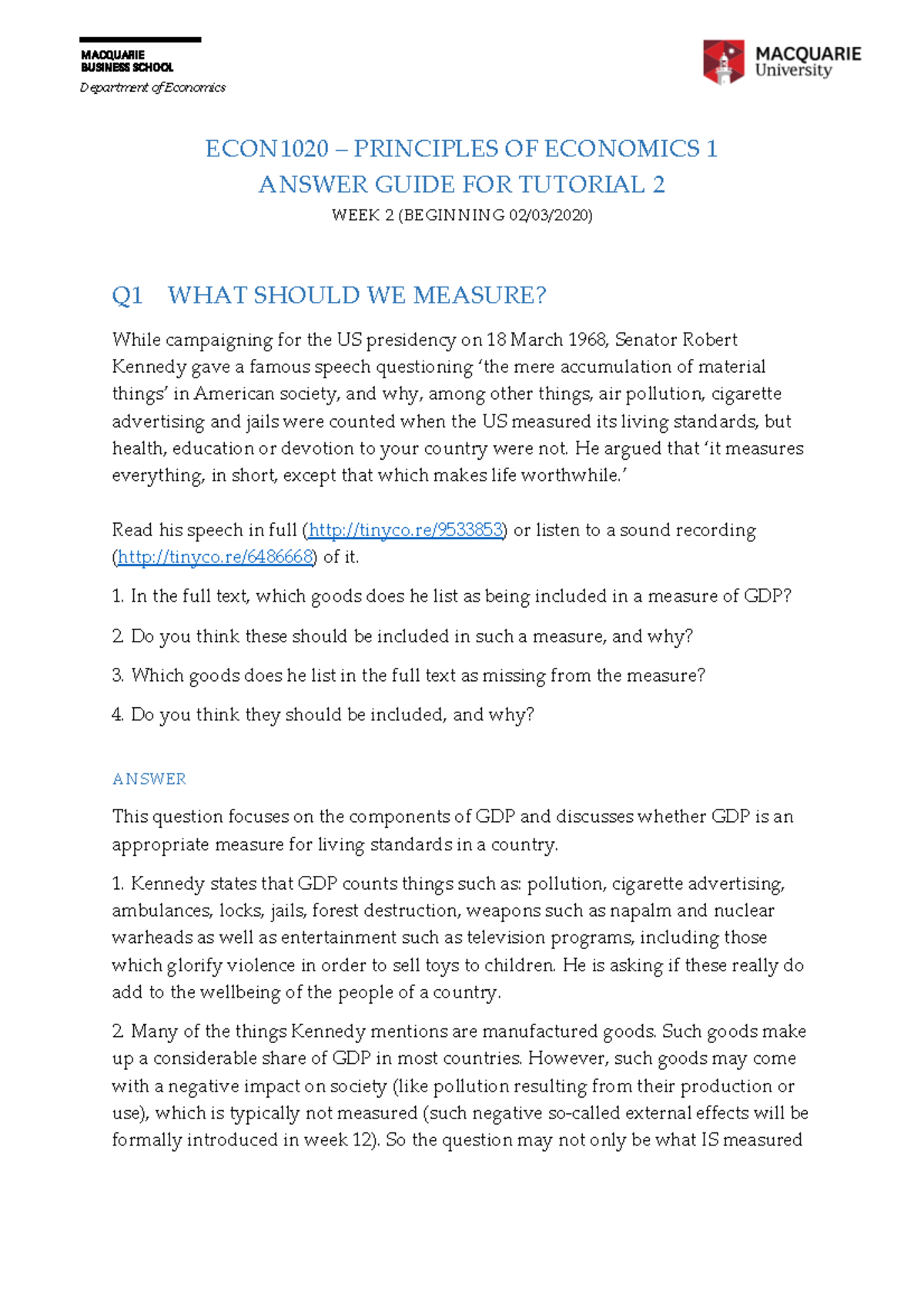 Econ answers - Department of Economics ECON 1020 – PRINCIPLES OF ...