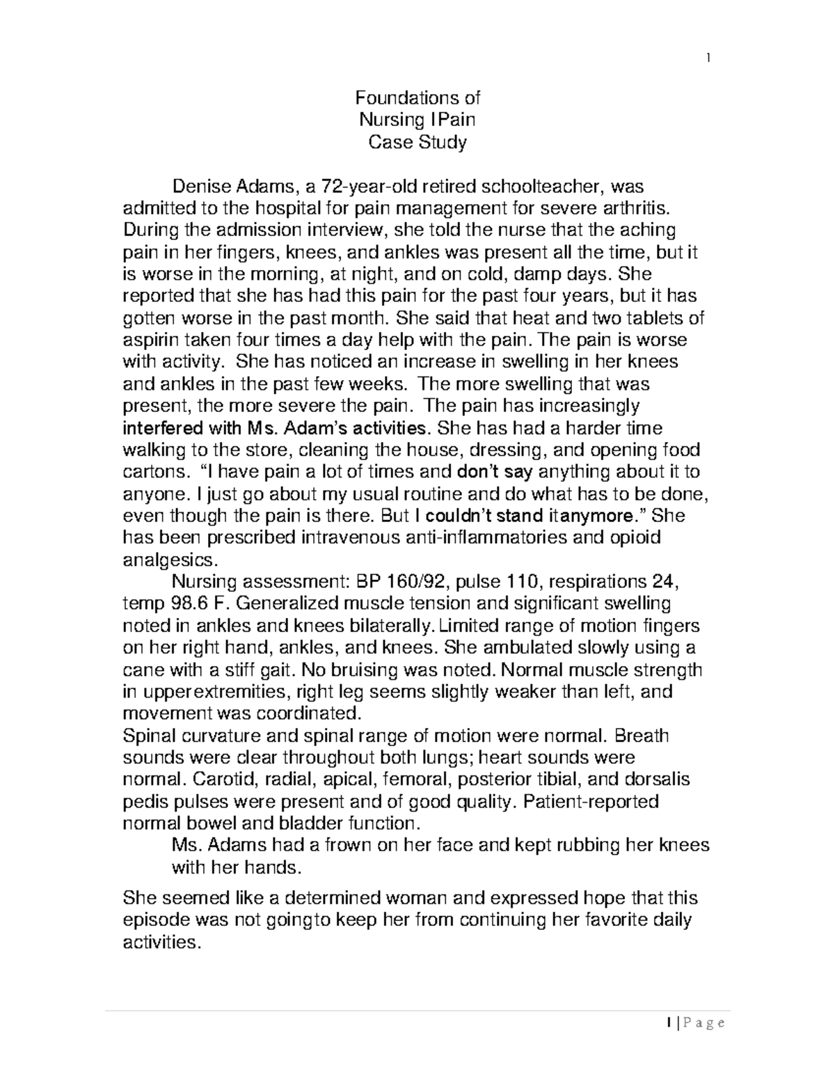 Pain Case study Sp22 Foundations 1 Pain Case Study Fa20 - Foundations ...