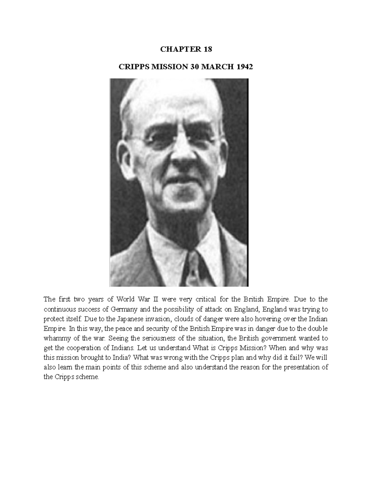 Chapter 18 Cripps Mission 30 March 1942 - CHAPTER 18 CRIPPS MISSION 30 ...