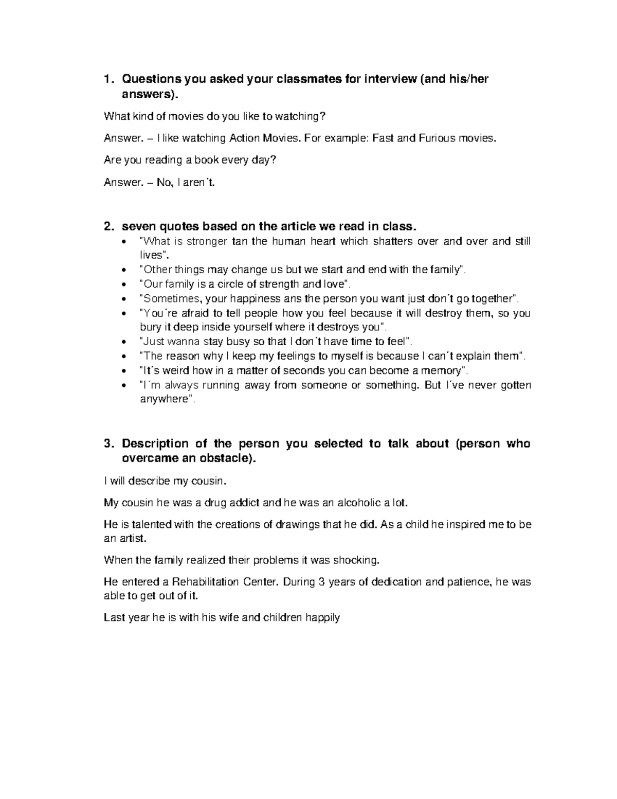 Homework Hugo Molina - ... - 1. Questions you asked your classmates for ...