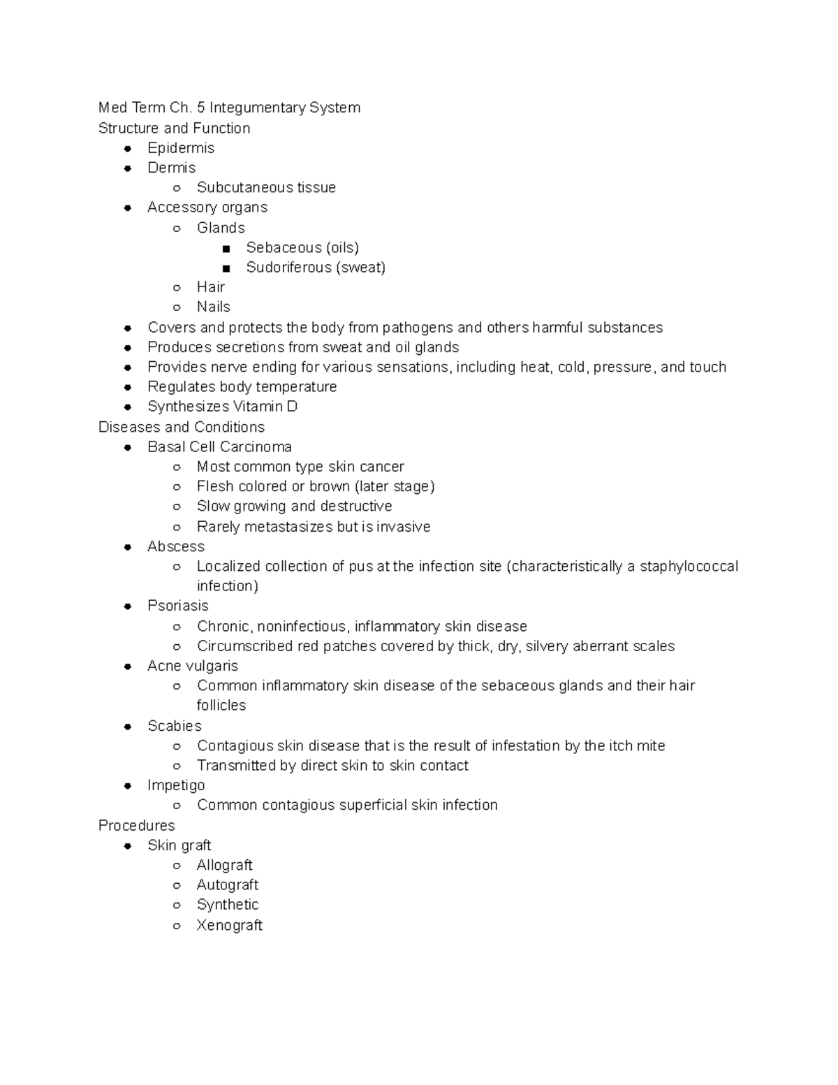 Med Term Ch - integumentary system - Med Term Ch. 5 Integumentary ...