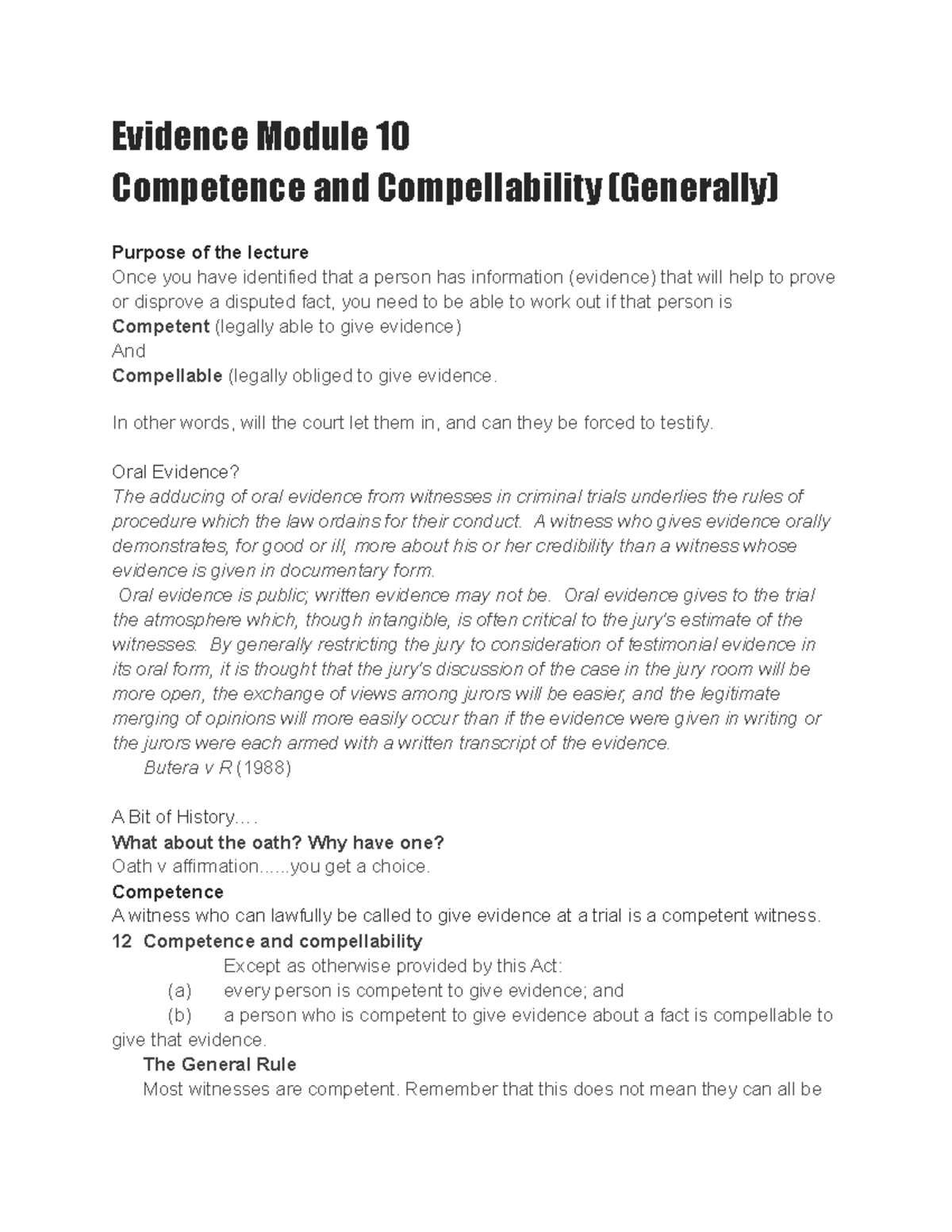 Competence and Compellability (Generally) - Evidence Module 10 ...