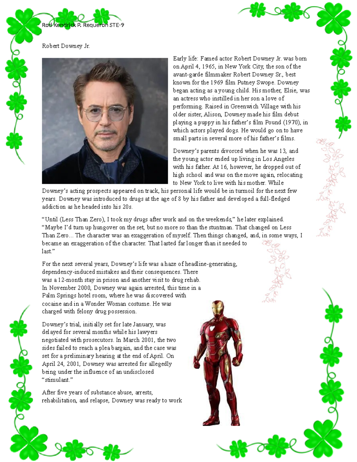 Robert Downey Jr - biography - Rod Kendrick P. Requeron STE- Robert ...