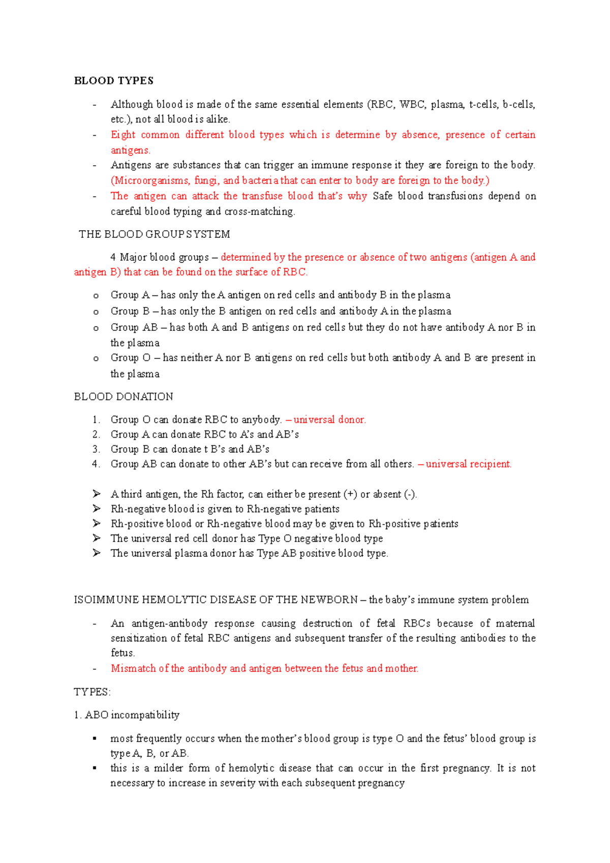 Blood types - BLOOD TYPES Although blood is made of the same essential ...